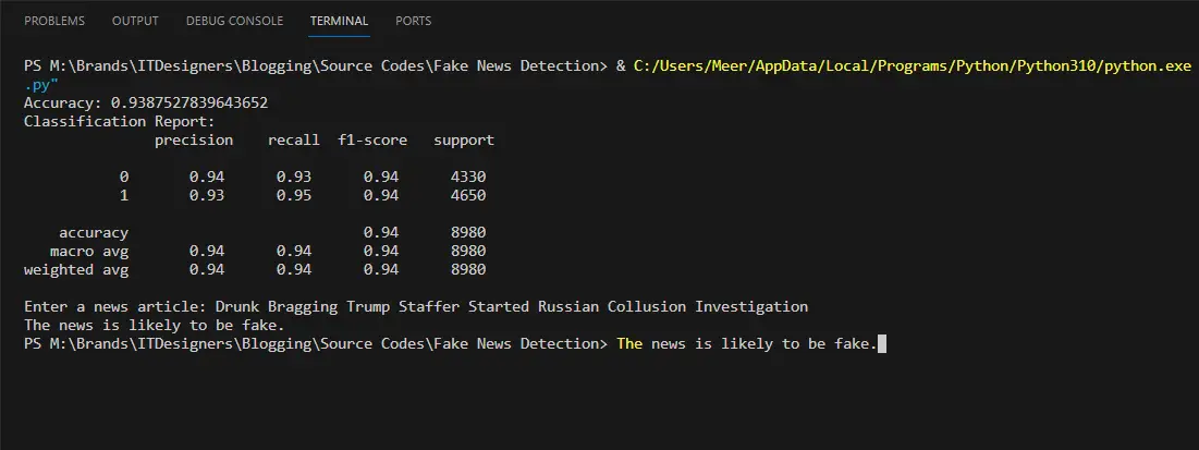 Fake news detection using machine learning source code